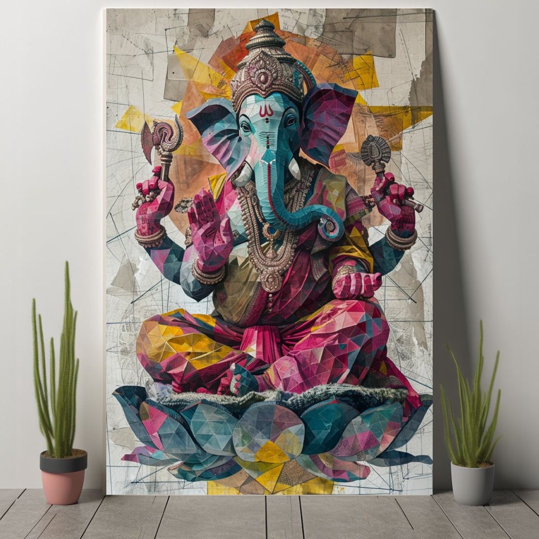 Geometric Ganesha Wall Art, Colorful Hindu Deity, Modern Spiritual ...