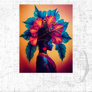 Hindu Goddess Kali Red Hibiscus Art Print, Indian Spiritual Décor ...