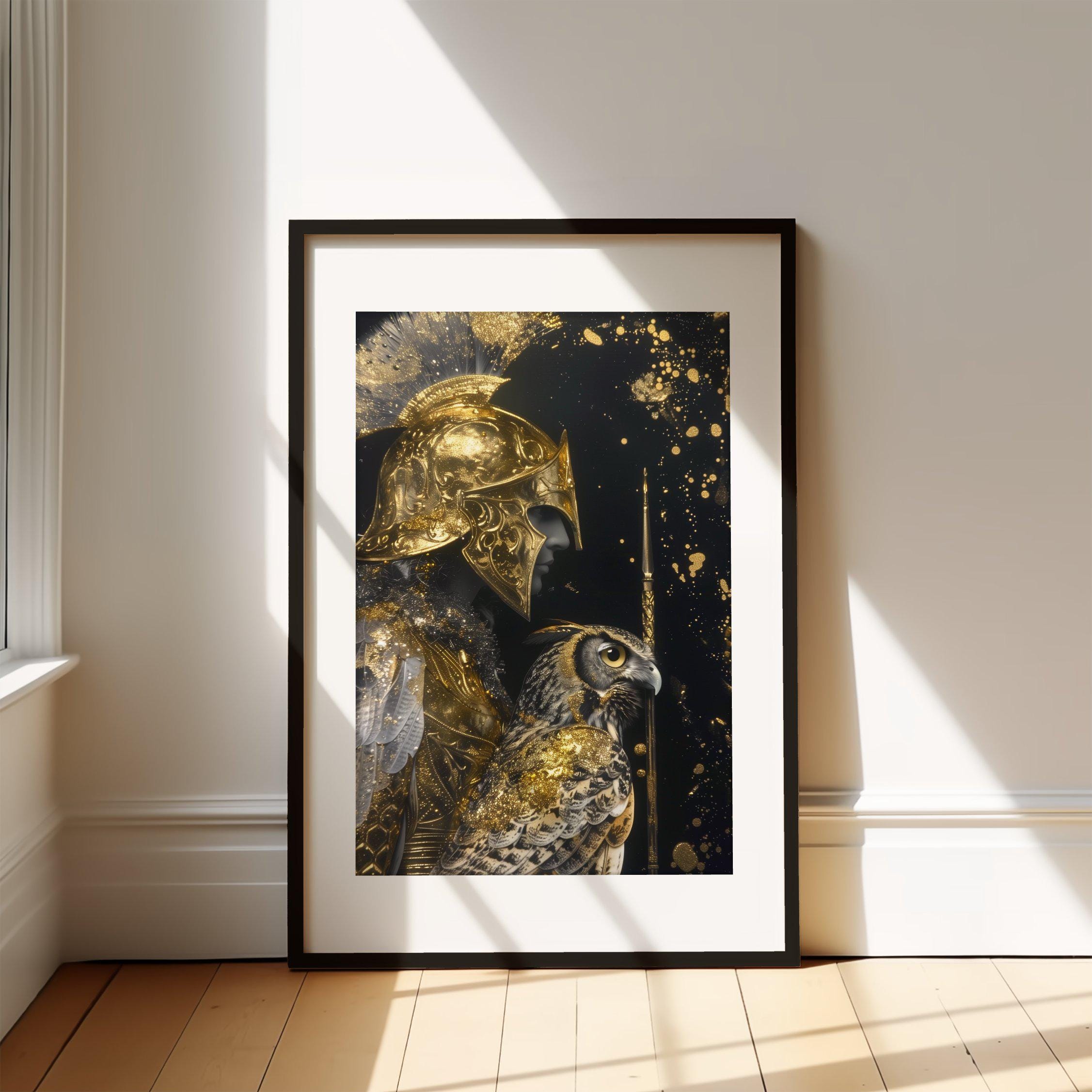 Golden Athena and Owl Wall Art Print | Greek Goddess of Wisdom Wall Art ...