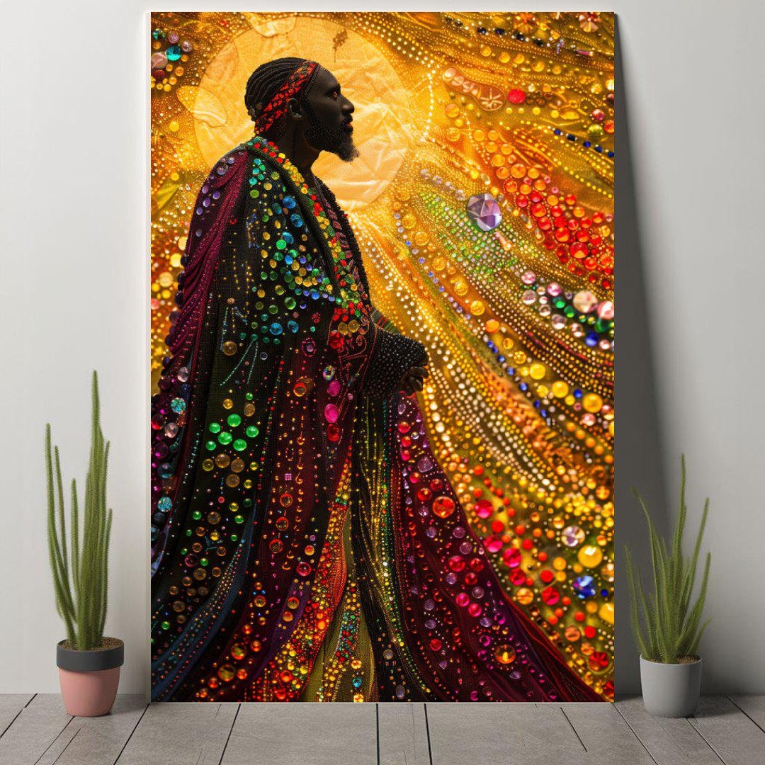 Majestic Chango Art Print, African God Mixed Media Jewel Collage Wall ...