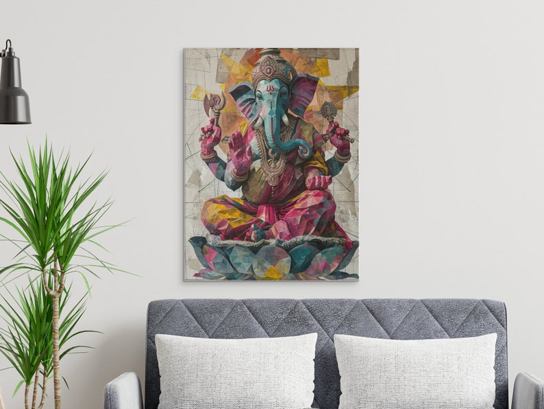 Geometric Ganesha Wall Art, Colorful Hindu Deity, Modern Spiritual ...