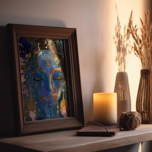 Hindu Goddess Kali Art Print | Mystical Blue & Gold Abstract Spiritual ...