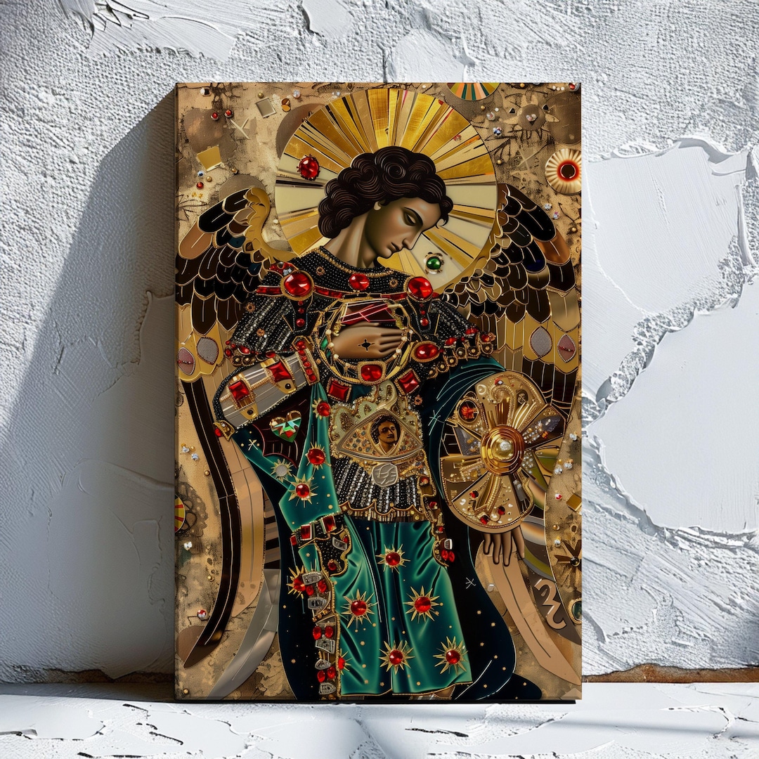 Surreal Guardian Angel Art Print - Spiritual Wall Decor With Gold and ...