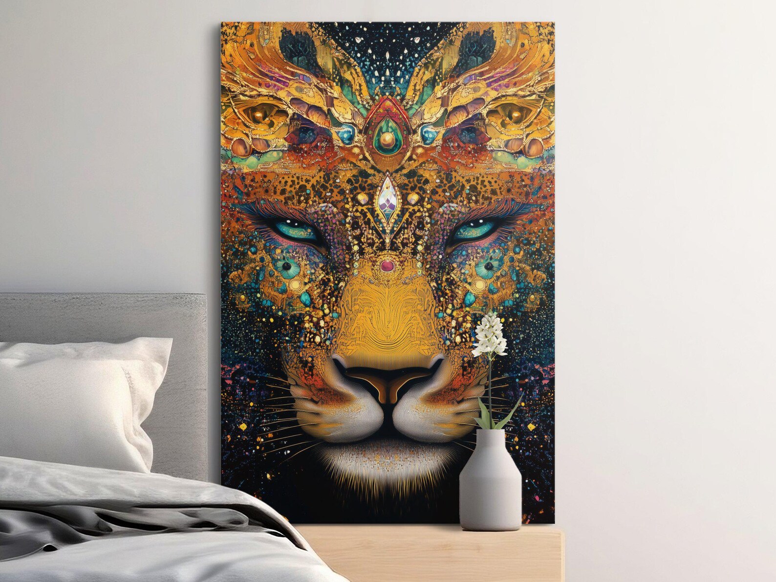 Mystical Cosmic Lion Art Print, Spirit Animal Wall Decor, Esoteric Gold ...