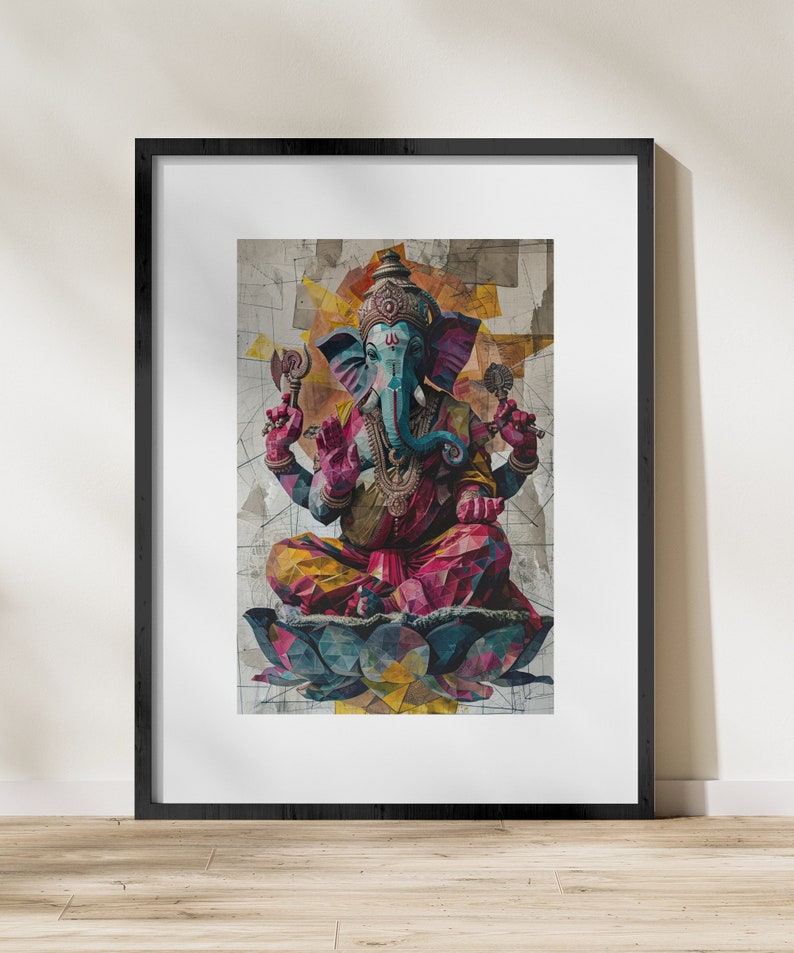 Geometric Ganesha Wall Art, Colorful Hindu Deity, Modern Spiritual ...