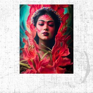 Goddess Durga Red Nerium Oleander 8x10 Hindu Art Print Indian - Etsy