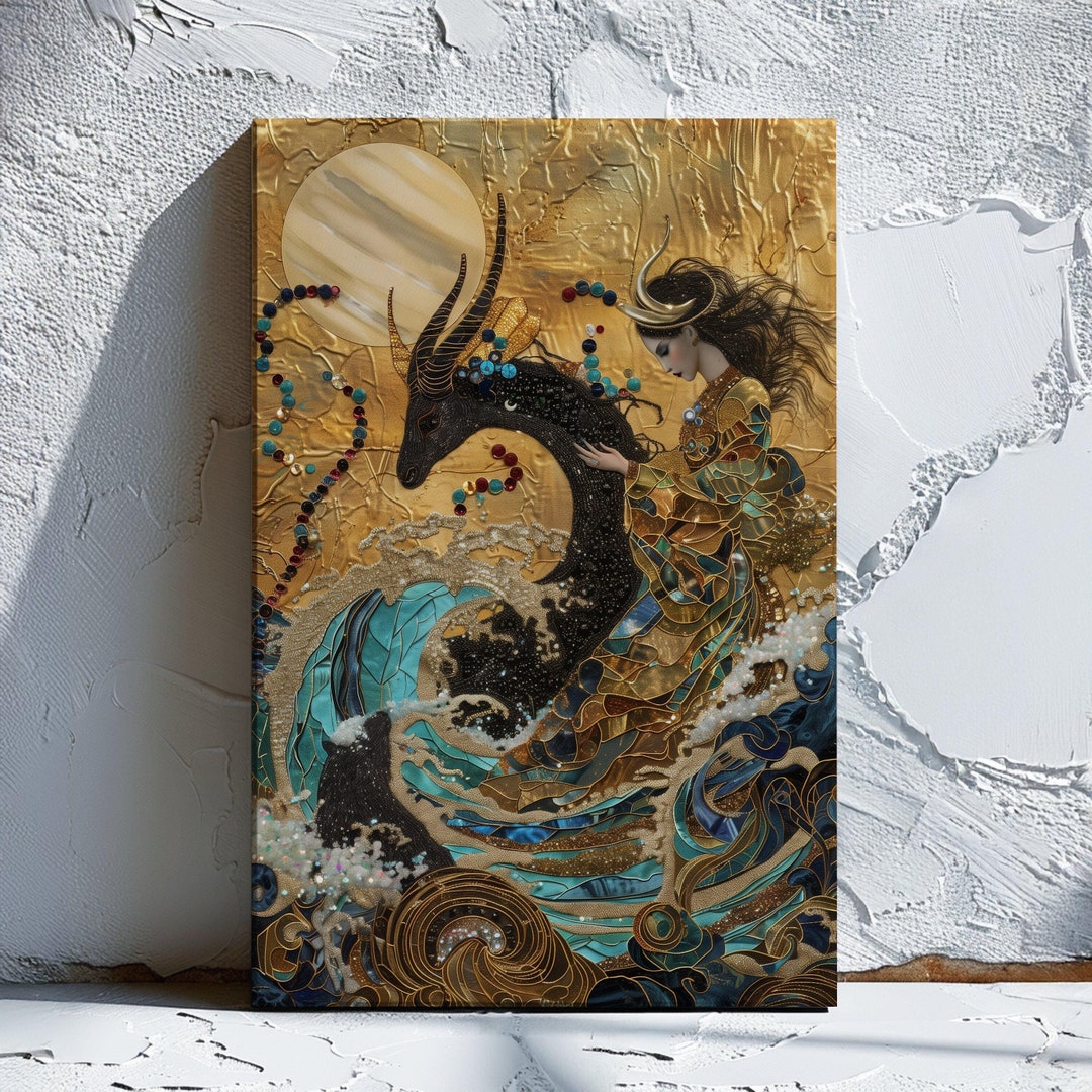 Capricorn Sea Goat Goddess Art Print - Mystical Zodiac Wall Decor ...