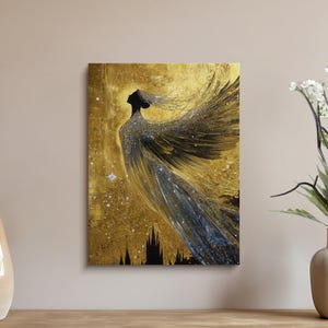 Resplendent Phoenix Rising Woman Art Print, Mystical Gold Abstract ...