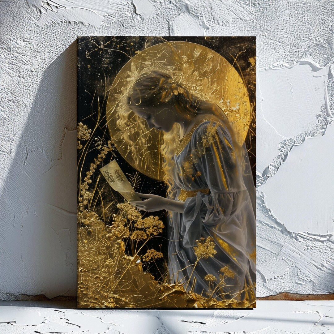 Selene Moon Goddess Art Print: Ethereal Golden Celestial Wall Decor ...