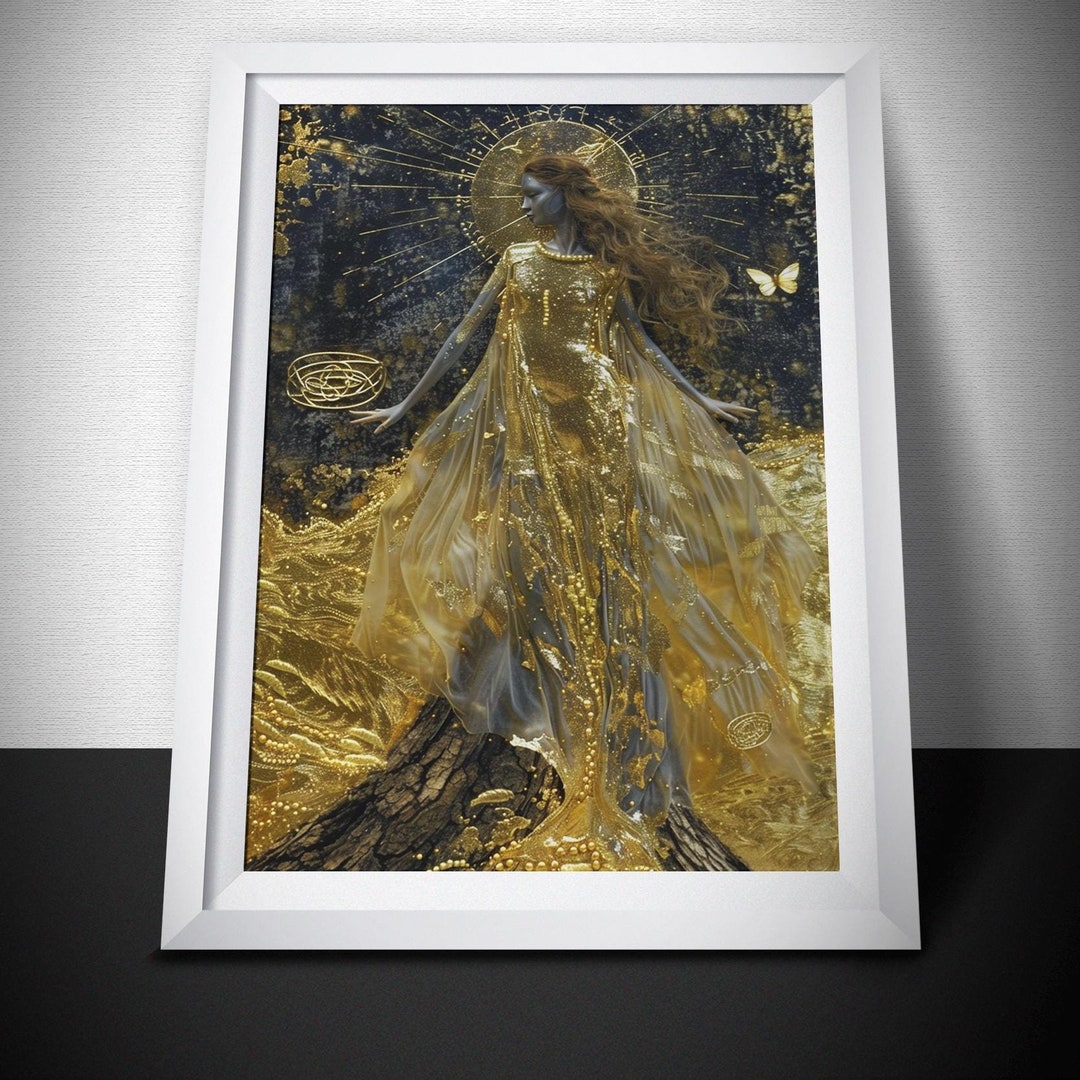 Celtic Goddess Danu Art Print - Mystical Golden Deity Wall Decor ...