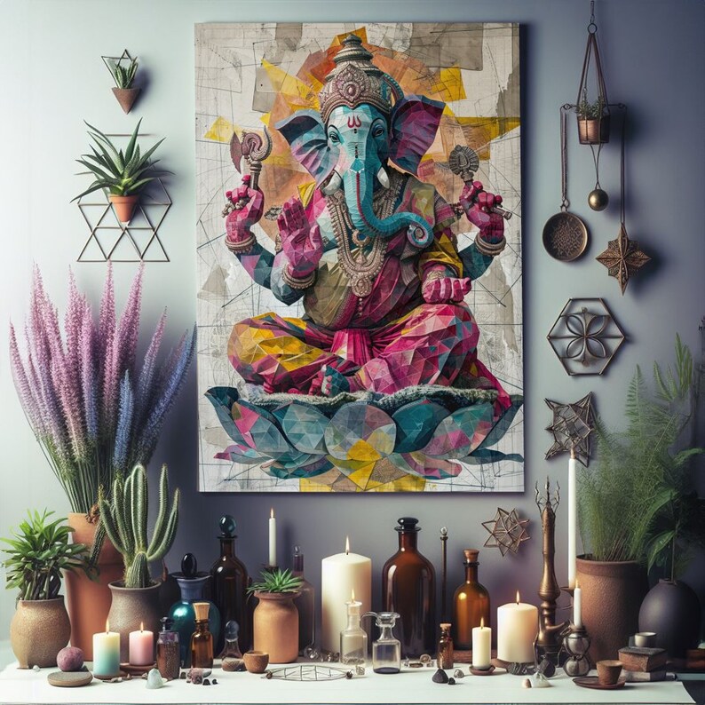 Geometric Ganesha Wall Art, Colorful Hindu Deity, Modern Spiritual ...