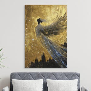 Resplendent Phoenix Rising Woman Art Print, Mystical Gold Abstract ...