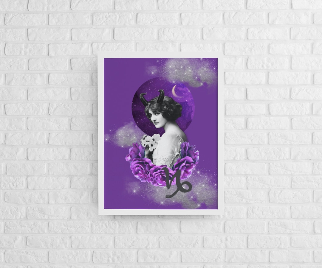 Vintage Purple Capricorn Zodiac Sign Capricorn Astrology Sign Winter ...