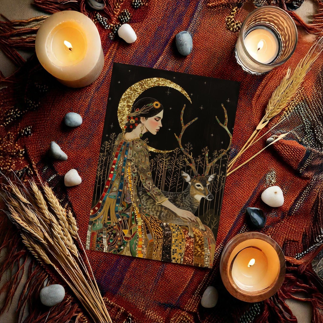 Greek Goddess Artemis Art Print - Celestial Deer and Moon Illustration ...