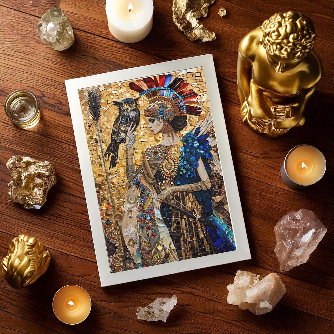 Mosaic Greek Goddess Athena With Owl Art Print - Mystical Wall Decor ...