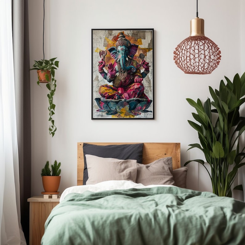 Geometric Ganesha Wall Art, Colorful Hindu Deity, Modern Spiritual ...