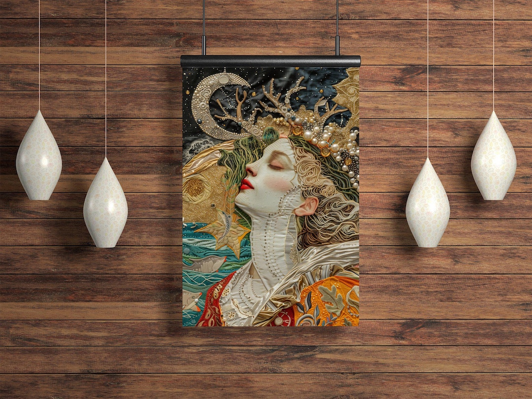 Roman Goddess Salacia Embroidered Style Art Print- Mystical Ocean Deity ...