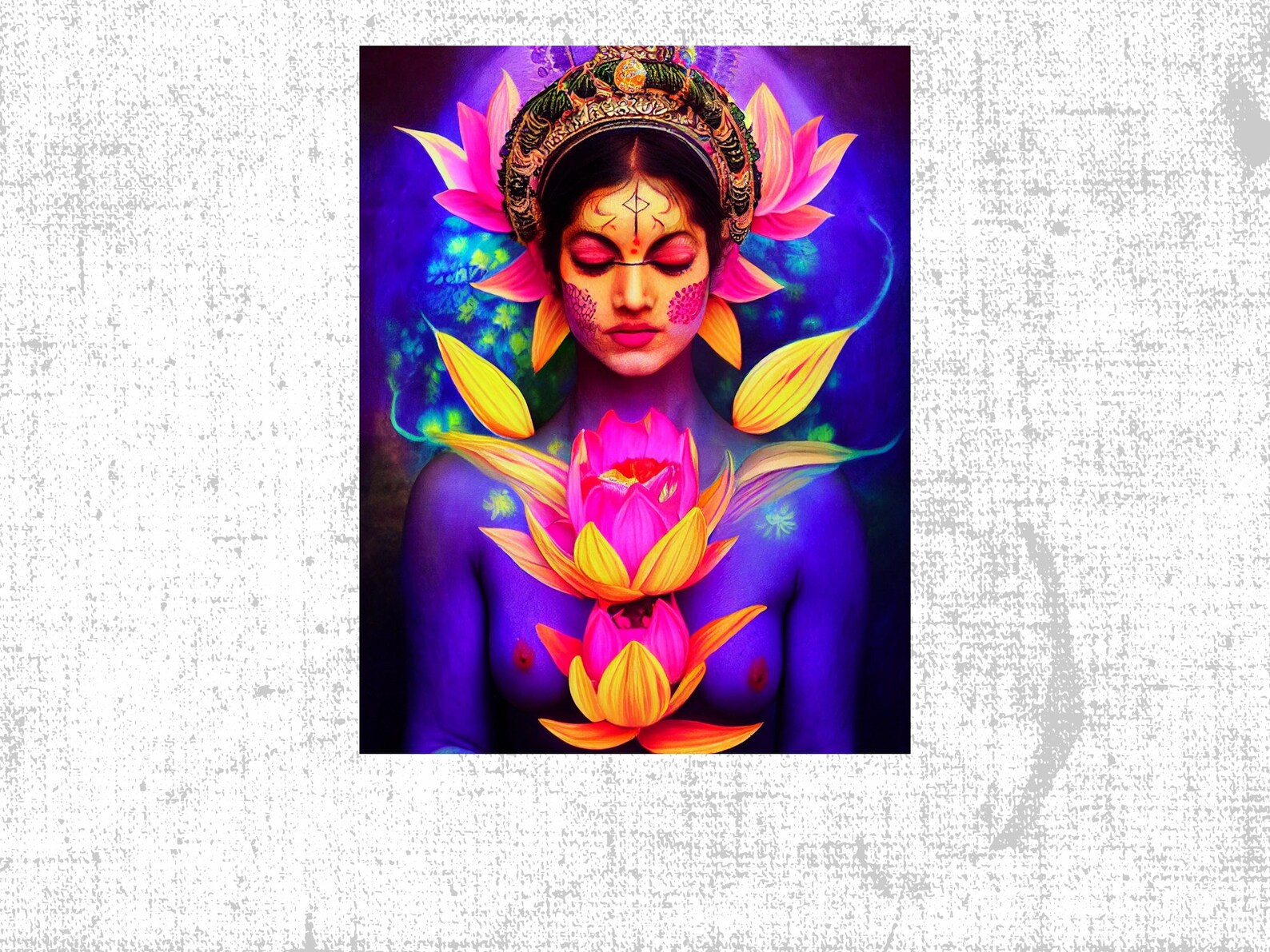 Lakshmi Lotus Hindu Goddess Art Print, Indian Spiritual Décor ...