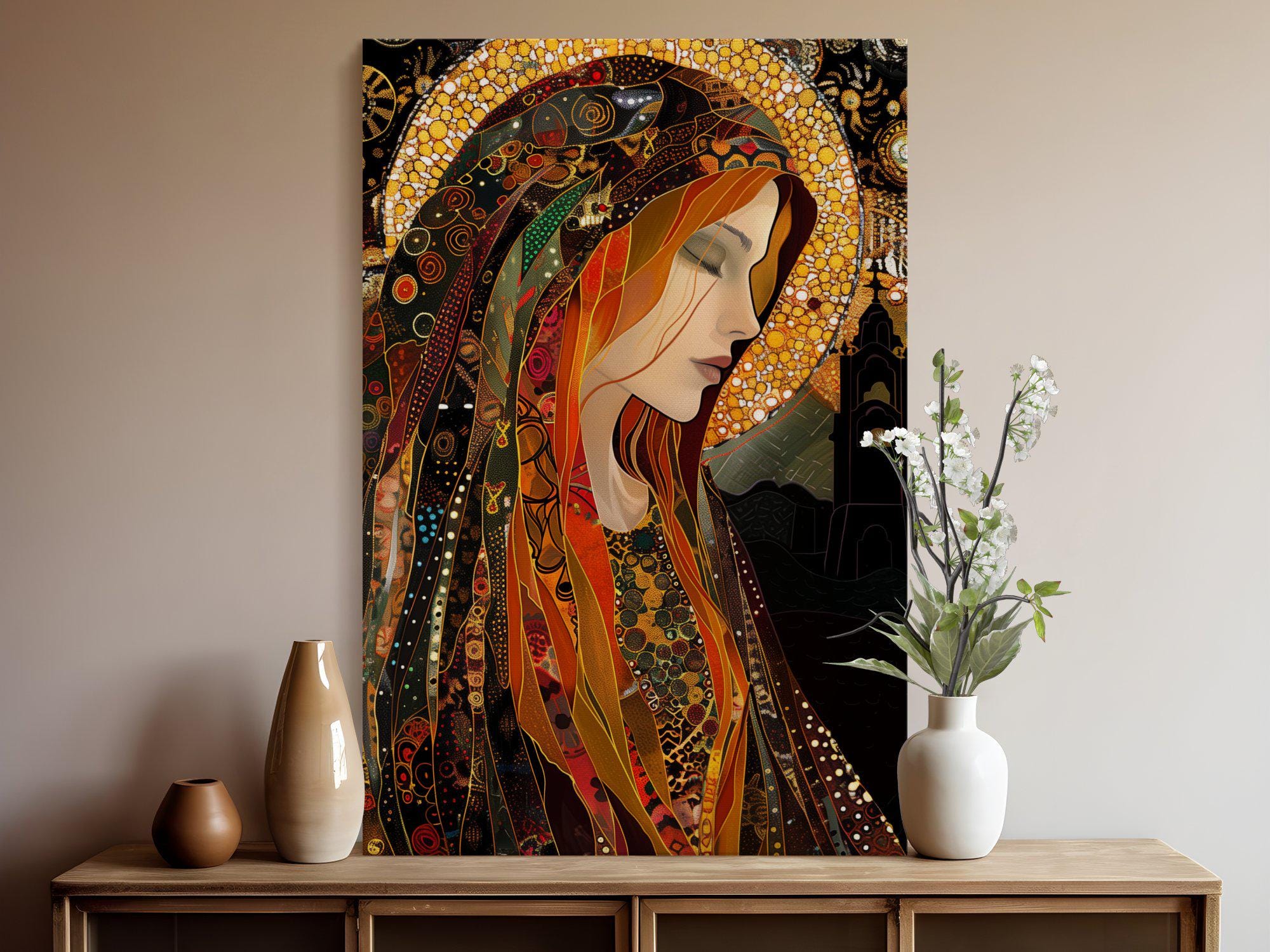 Mystical Mary Magdalene Mosaic Art Print, Colorful Bohemian Decor ...