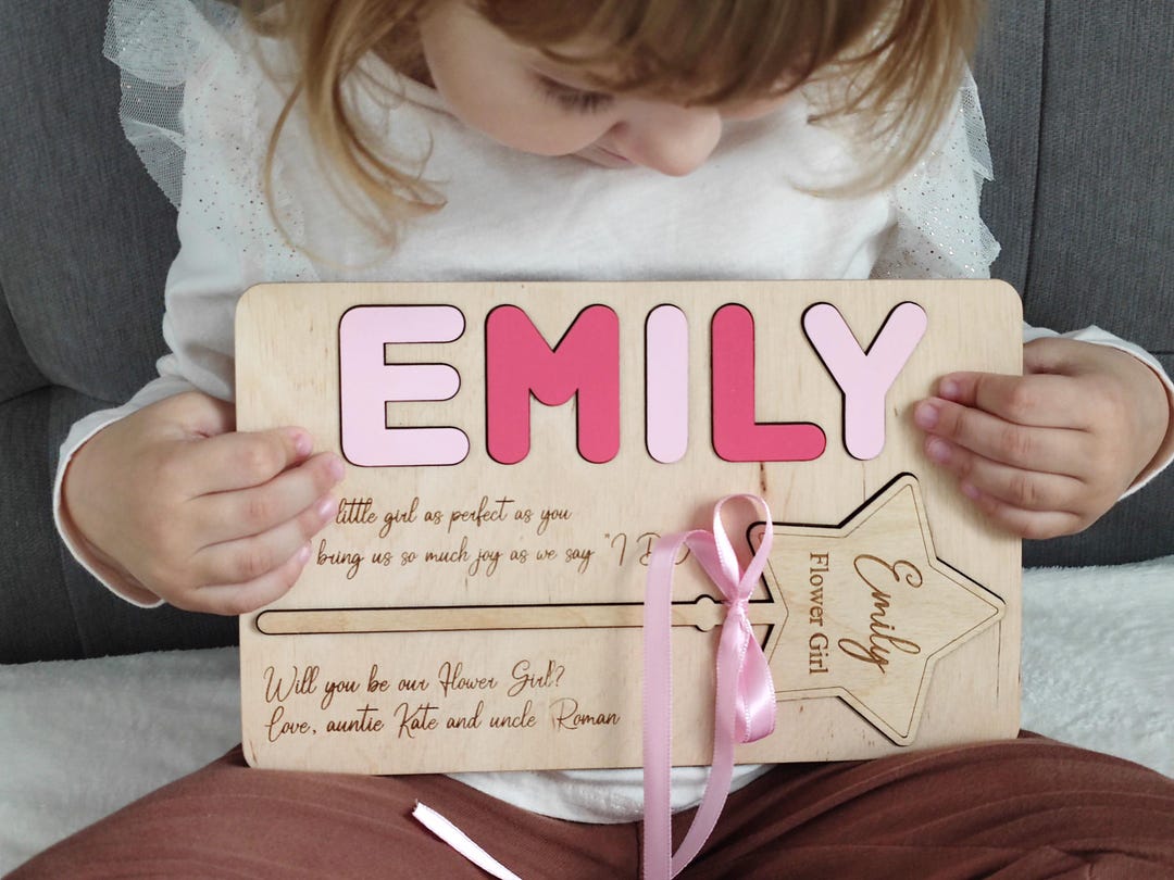 Flower Girl Ask Puzzle, Custom Baby Gift With Name, Toddler Wedding Box ...