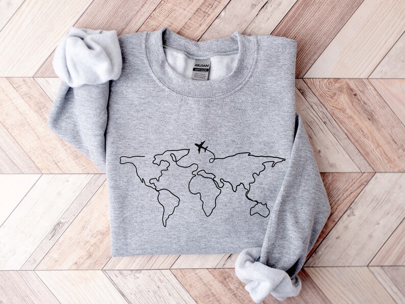 World Map Travel Sweatshirt Unisex Crewneck Adventure | Etsy