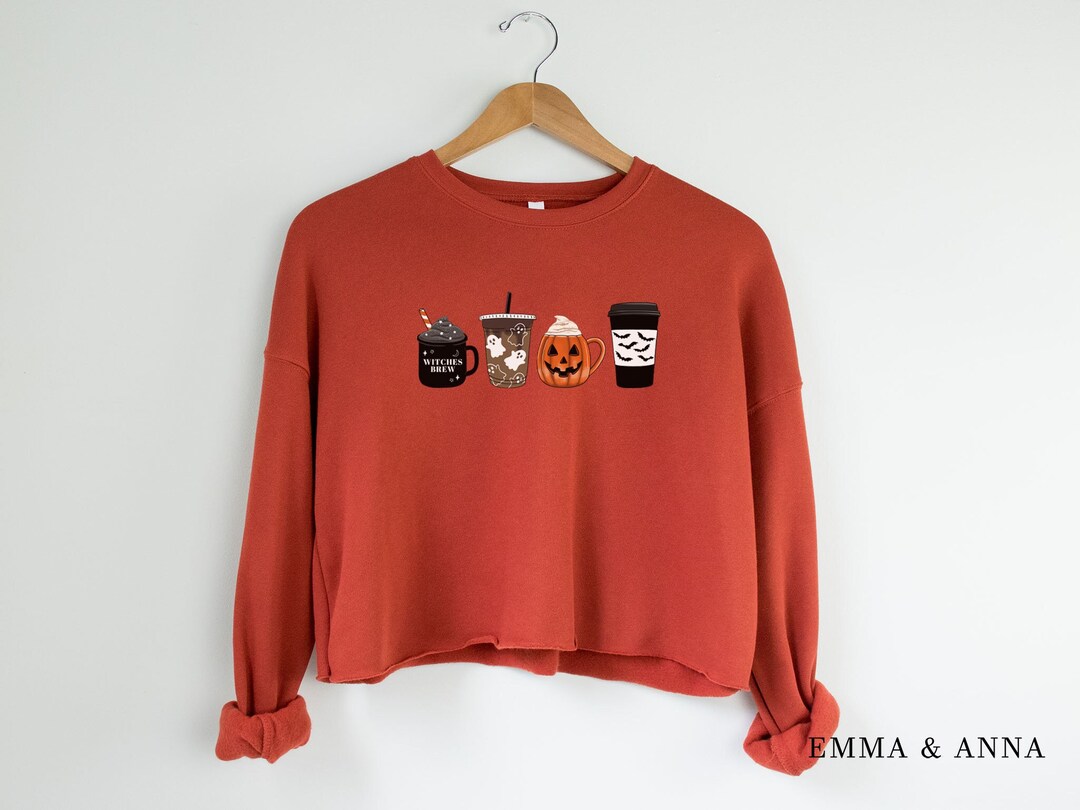 Halloween Cropped Sweatshirt, Halloween Crop Top, Halloween Coffee ...