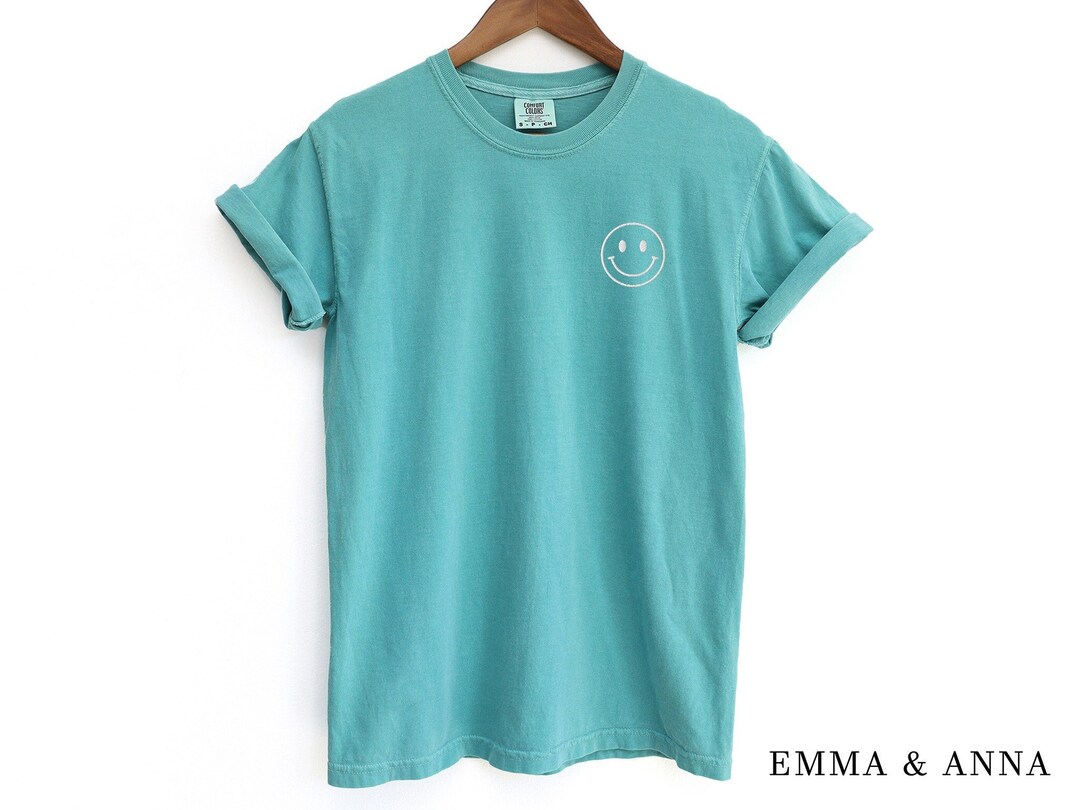 Embroidered Smiley Face Shirt, Comfort Colors Smiley Face Shirt, Retro ...