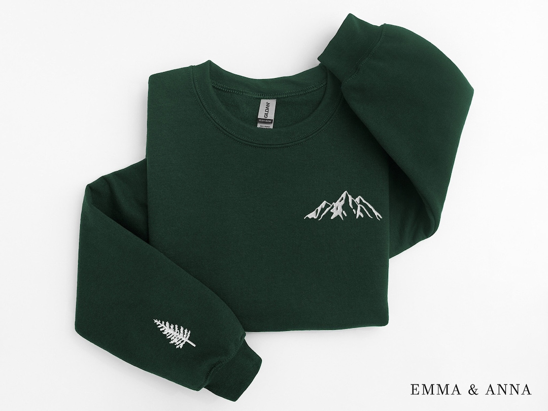 Embroidered Mountain Sweatshirt, Nature Lover Gift, Pine Trees ...