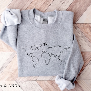 World Map Travel Sweatshirt, Unisex Crewneck, Adventure Sweater, Road ...