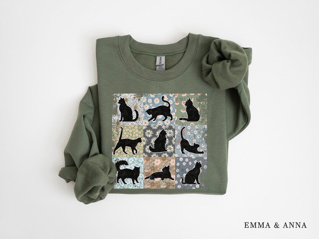 Black Cat Sweatshirt, Cat Crewneck Sweatshirt, Cat Sweater, Black Cat ...