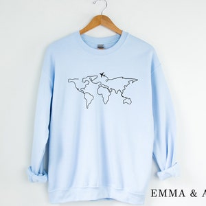 World Map Travel Sweatshirt, Unisex Crewneck, Adventure Sweater, Road ...
