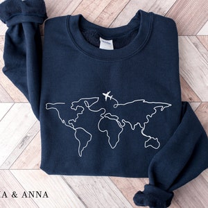 World Map Travel Sweatshirt, Unisex Crewneck, Adventure Sweater, Road ...