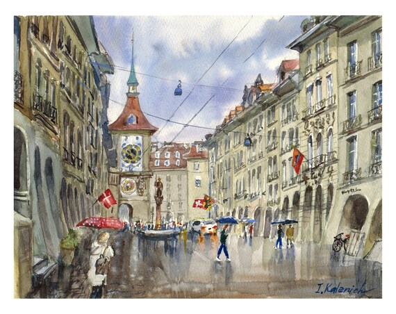 Home Décor Wall Hangings Bern Cityscape Switzerland Aare River Original ...