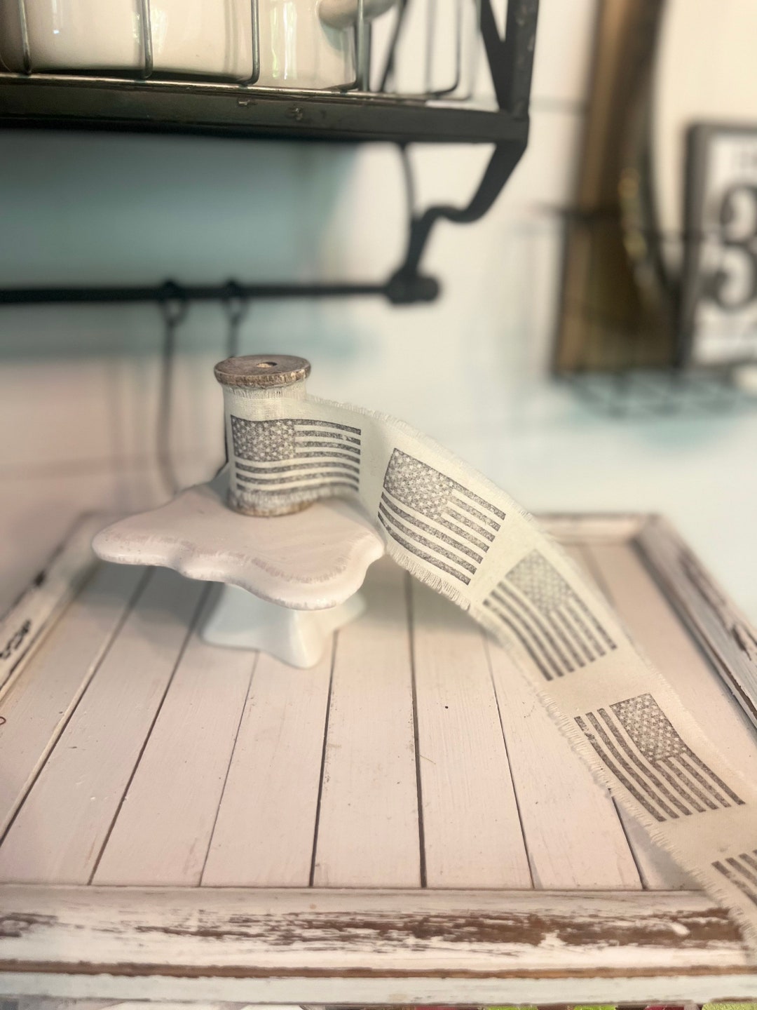 American Flag Mini Spool, Wooden Spool, Hand Stamped Spool, Americana ...