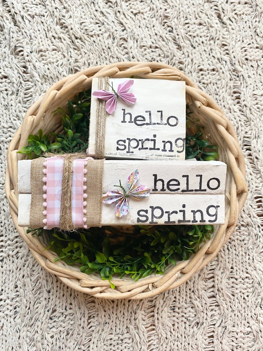 Hello Spring Tiered Tray Decor, Hello Spring Book Stack, Spring ...