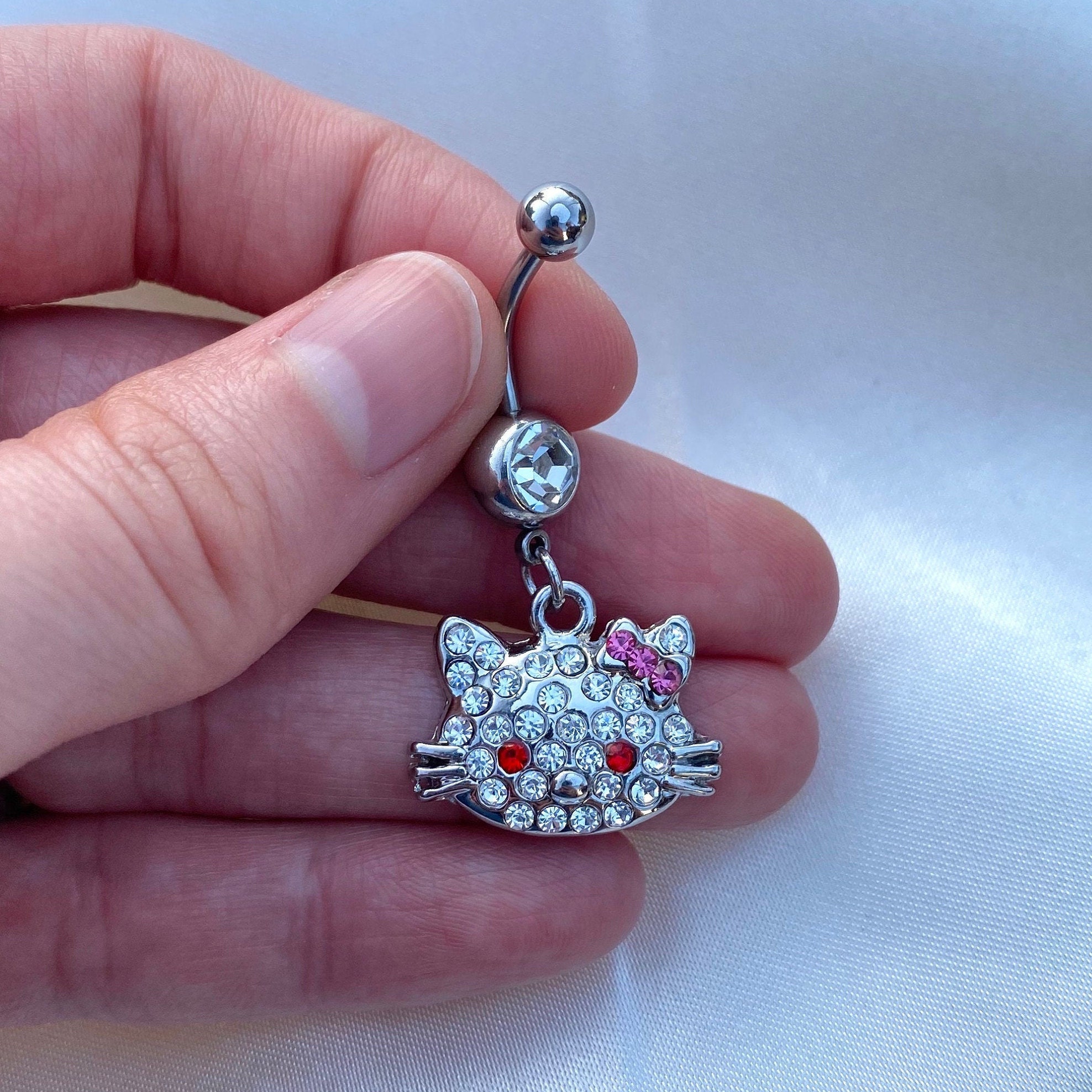 Hello Kitty Belly bar dangle with diamonds diamanté crystal | Etsy