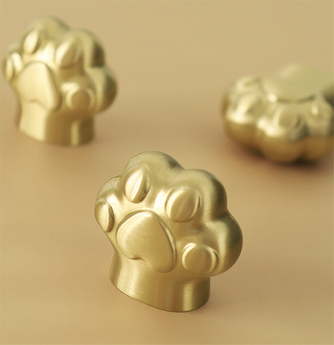 Solid Brass Cat Paw Wall Hook, Cabinet Pull Gold Tone, Cat Paw Handles ...