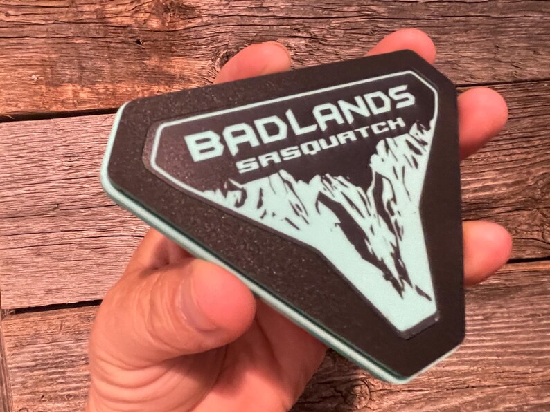 Badlands Sasquatch Fender Badge Caribbean Sea on Black Acrylic Emblem ...
