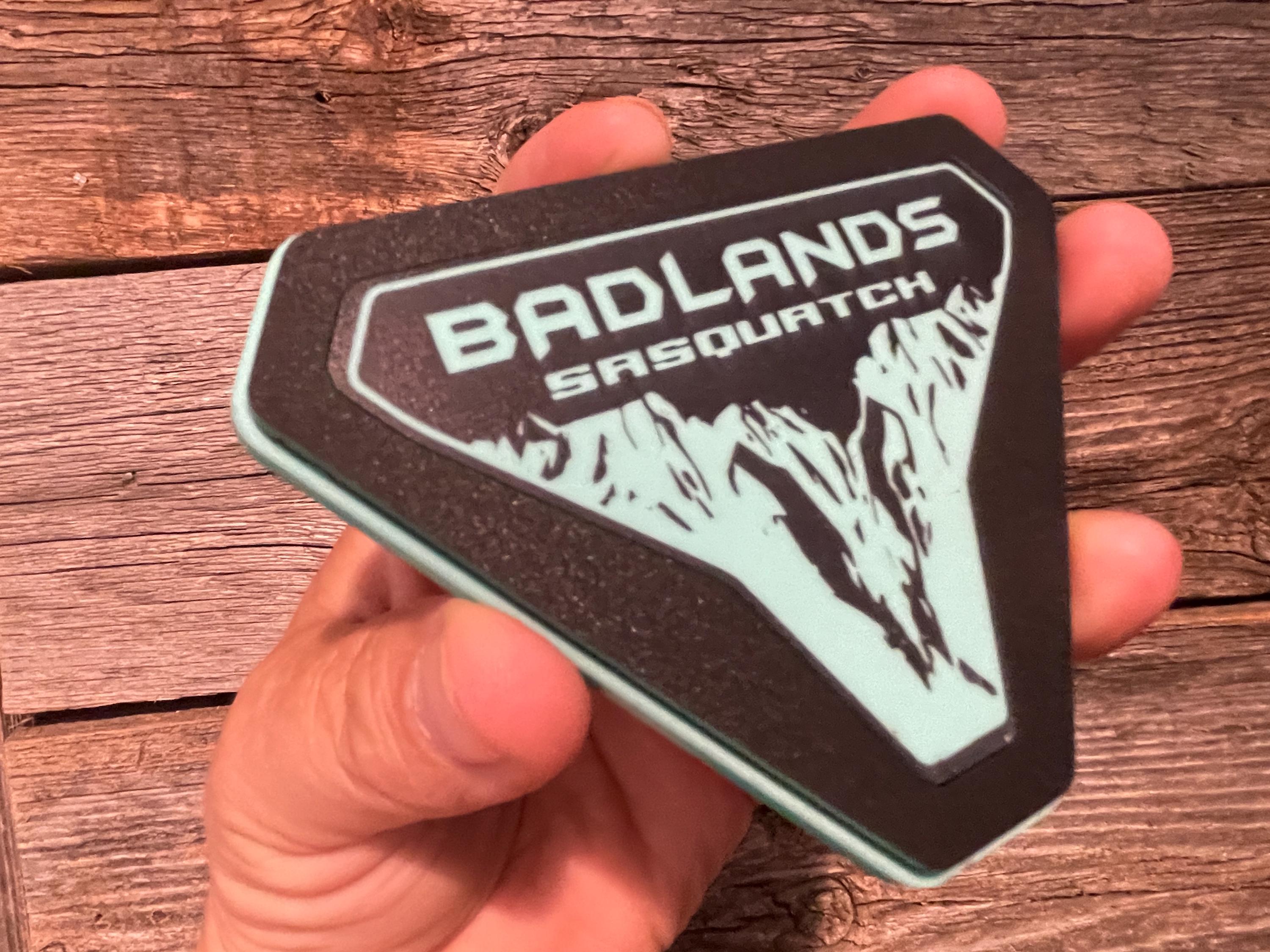 Badlands Sasquatch Fender Badge Caribbean Sea on Black Acrylic Emblem ...