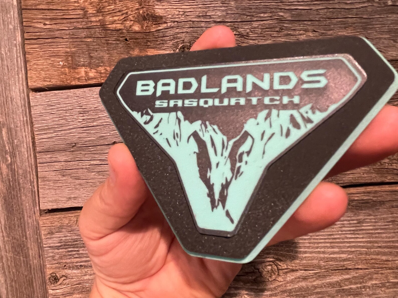 Badlands Sasquatch Fender Badge Caribbean Sea on Black Acrylic Emblem ...