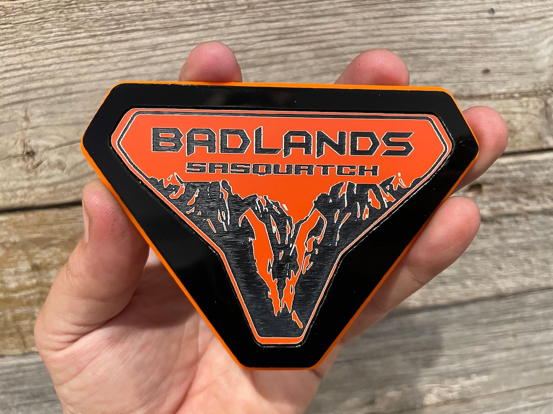 Badlands Sasquatch Orange on Black on Orange, Fender Badges, Acrylic ...