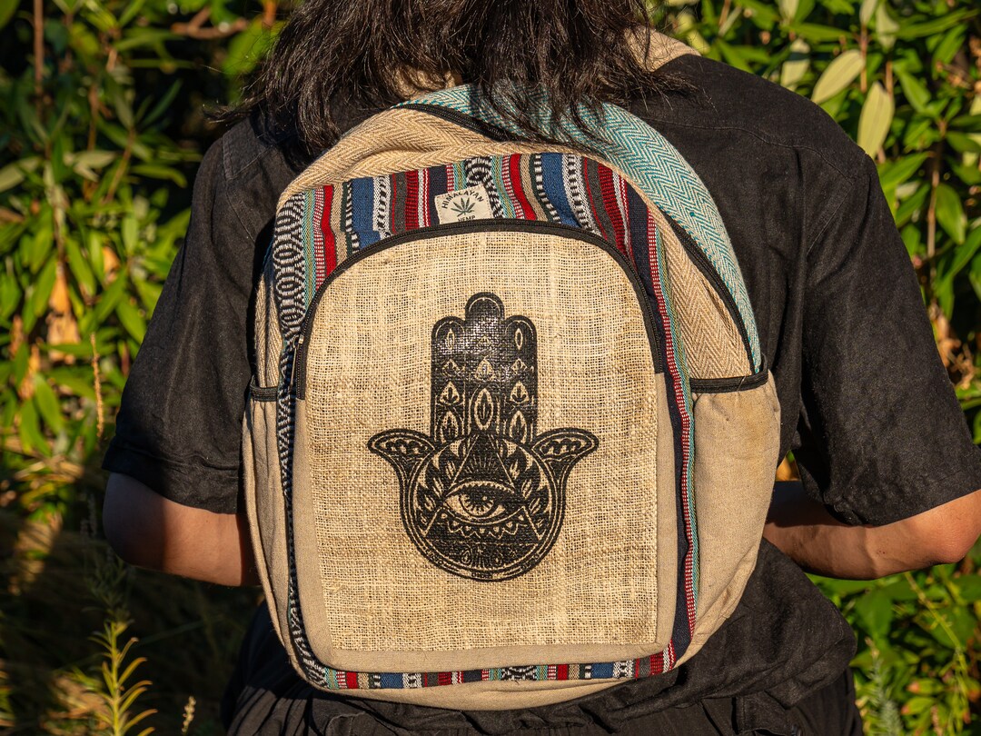 Hamsa Back Pack in Hemp: Large Hemp Back Pack With Hamsa Protective ...