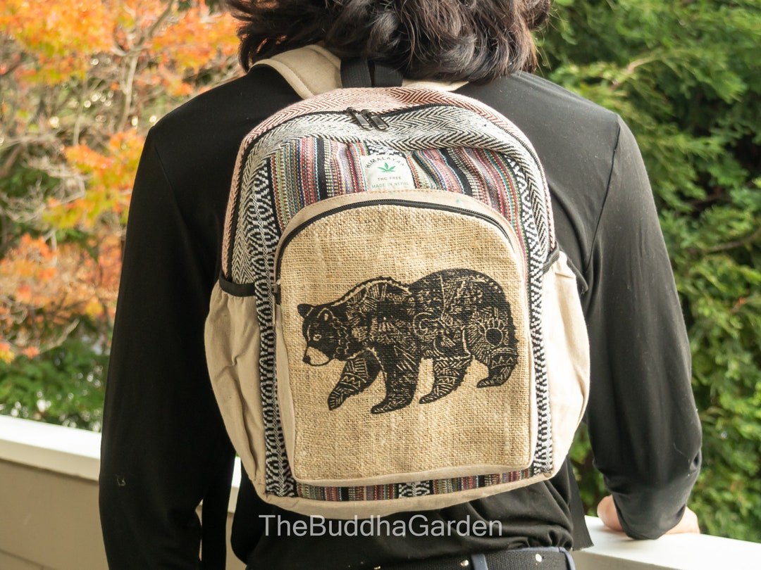 Hemp Backpack With Bear Design: 14-inch Bear Design Backpack - Etsy