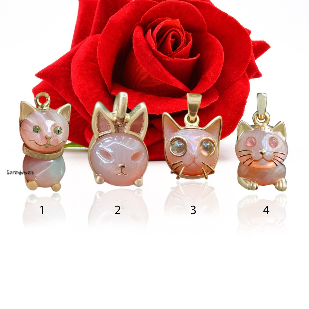 14k Gold Gemstone Carved Cat Pendant,carved Gemstone Jewelry, Carved ...