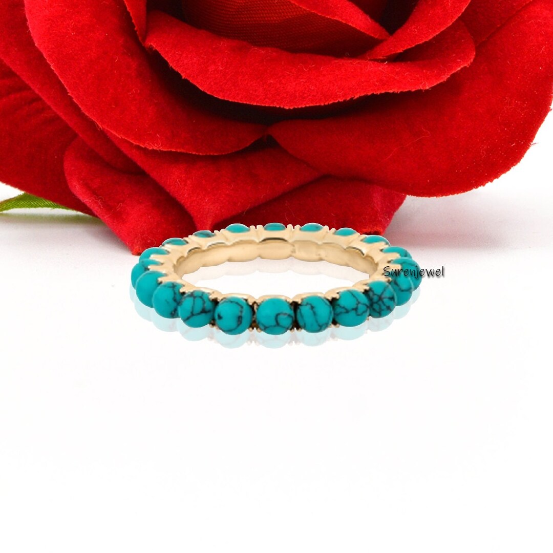 925 Silver Turquoise Band Ring, Full Eternity Turquoise Band Ring ...