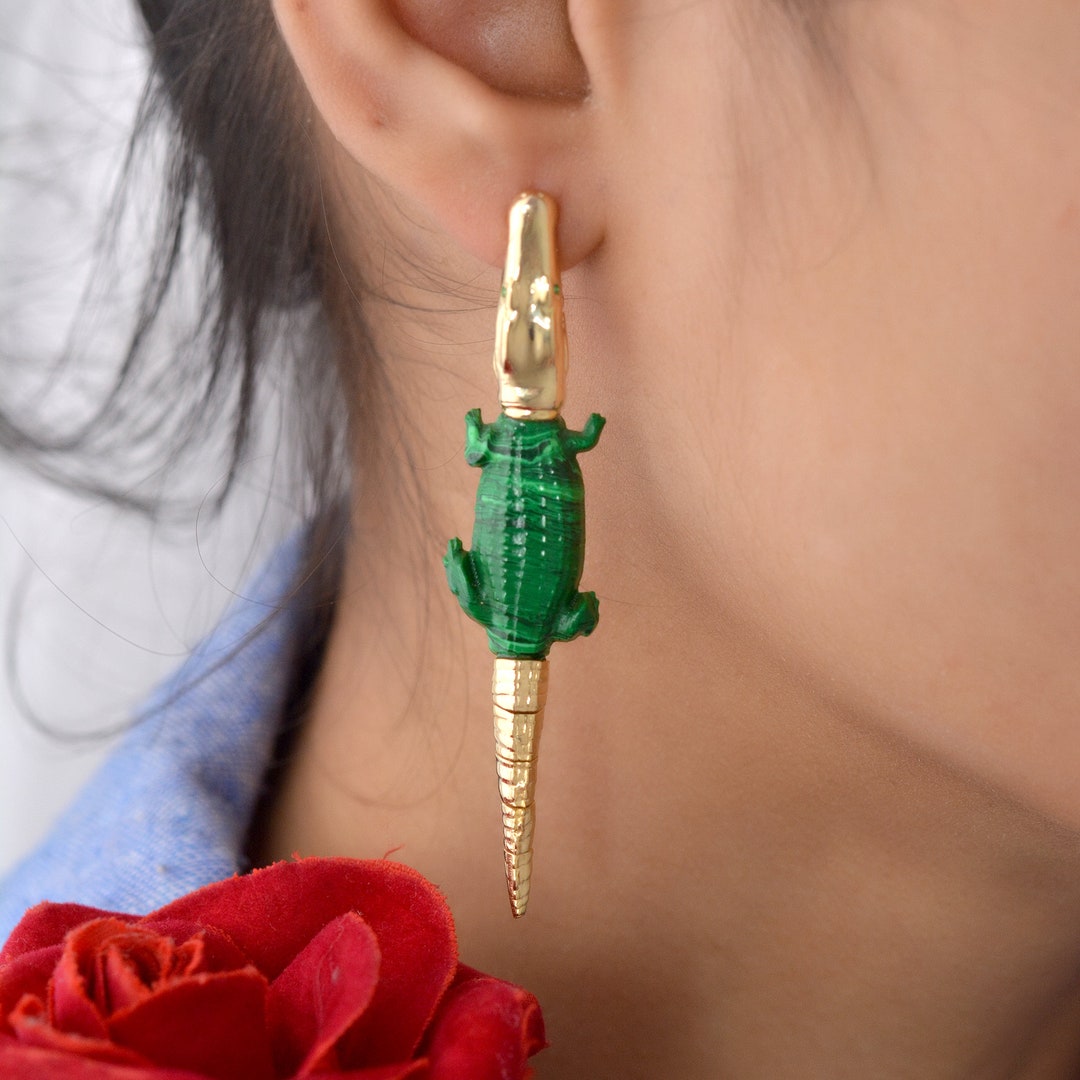 14k Gold Crocodile Earrings, 14k Alligator Earrings, 14k Alligator ...
