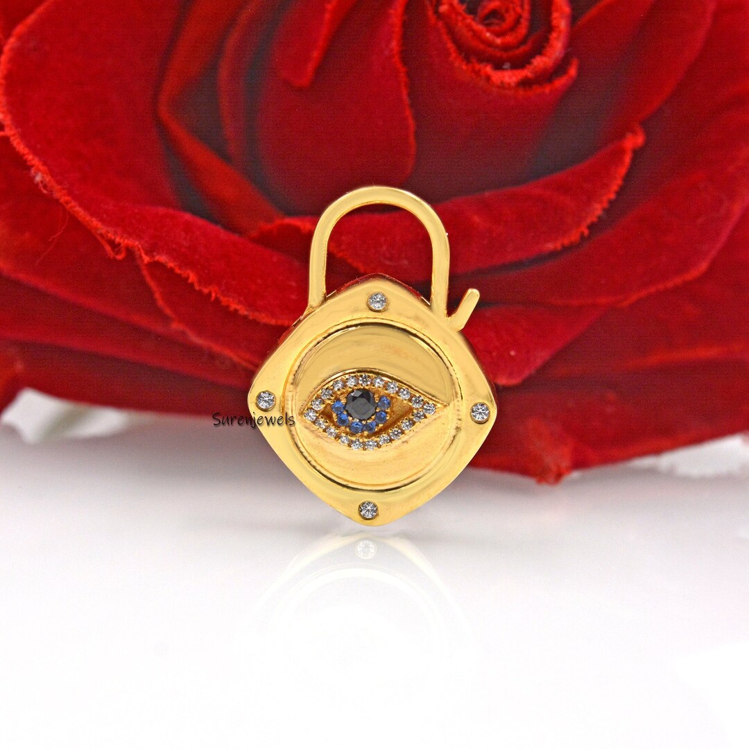 925 Silver Evil Eye Padlock: Gemstone Jewelry Pendant - Etsy