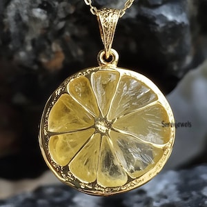 14K Gold Yellow Quartz Lemon Pendant - Handmade Designer Charm - Etsy