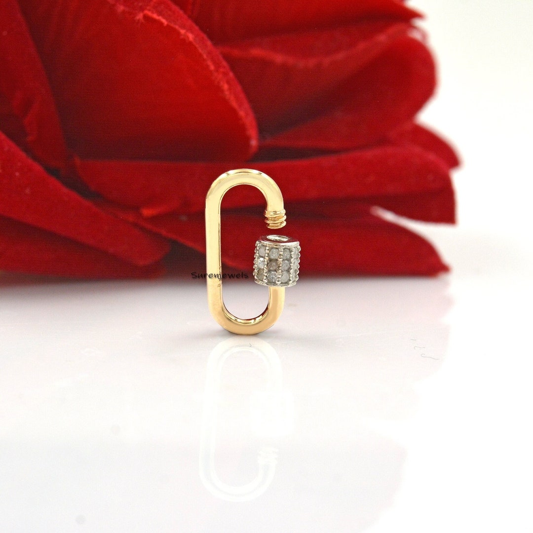 14k Gold Two Tone Carabiner Lock, Two Tone Diamond Carabiner Lock ...