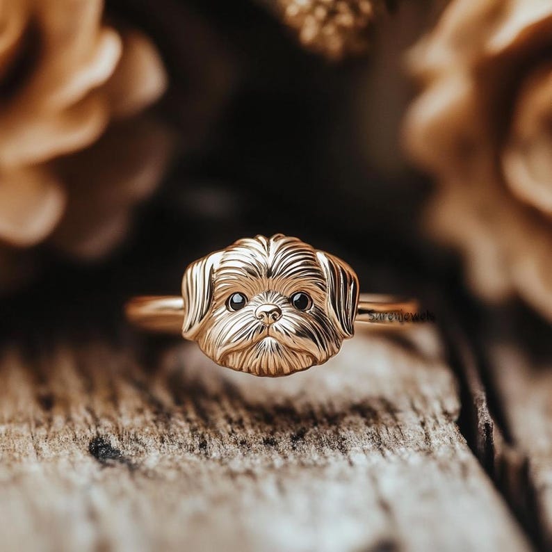 14k Gold Shih Tzu Ring: Dainty Animal Jewelry - Etsy